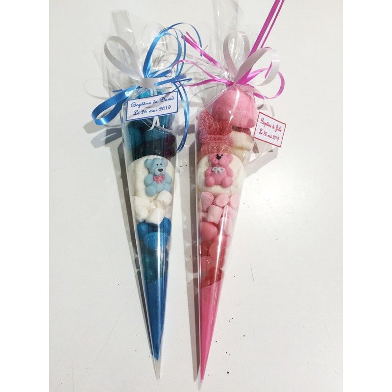 Cornet rose ou bleu personnalisable - Passion bonbons
